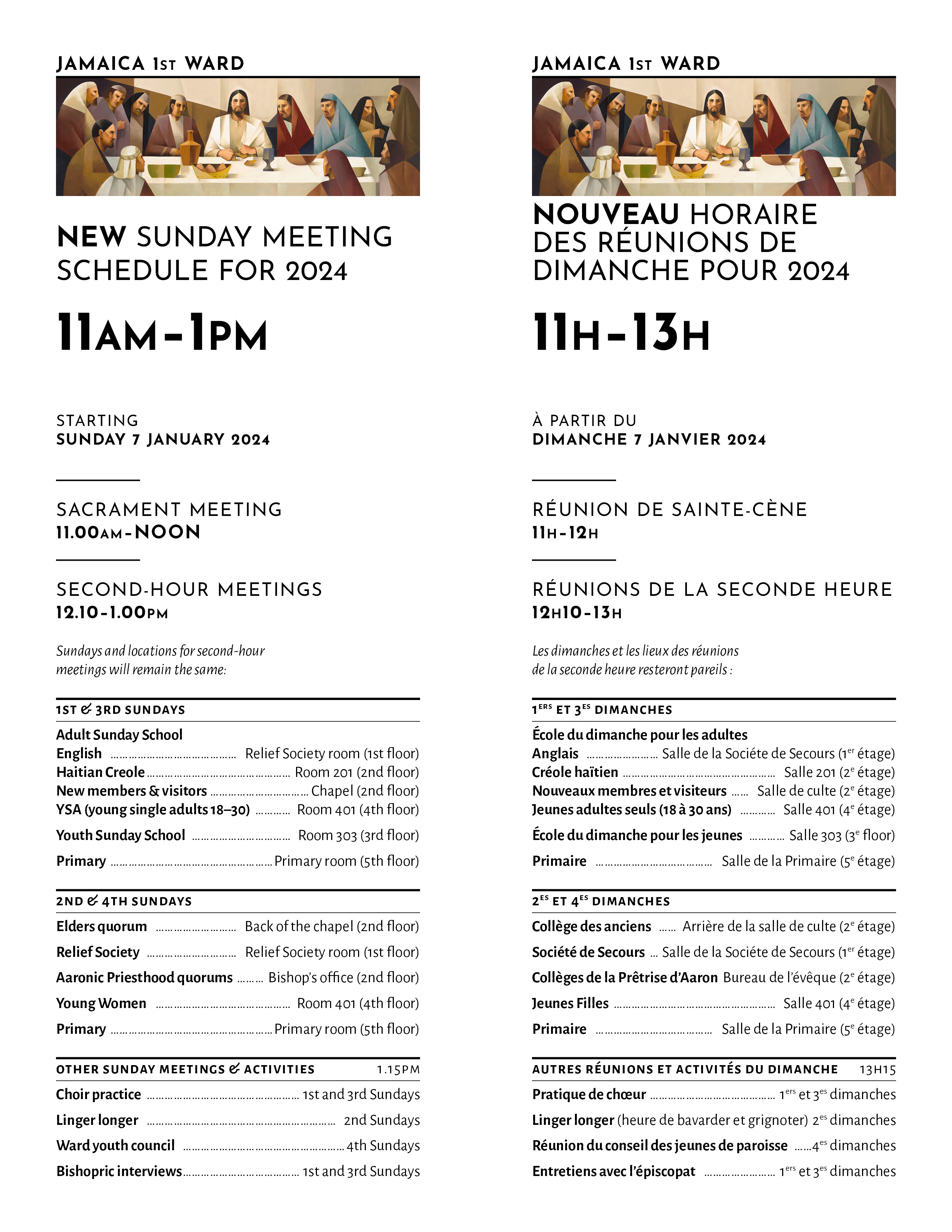 New Sunday meeting schedule for 2024 – Jamaica 1st Ward